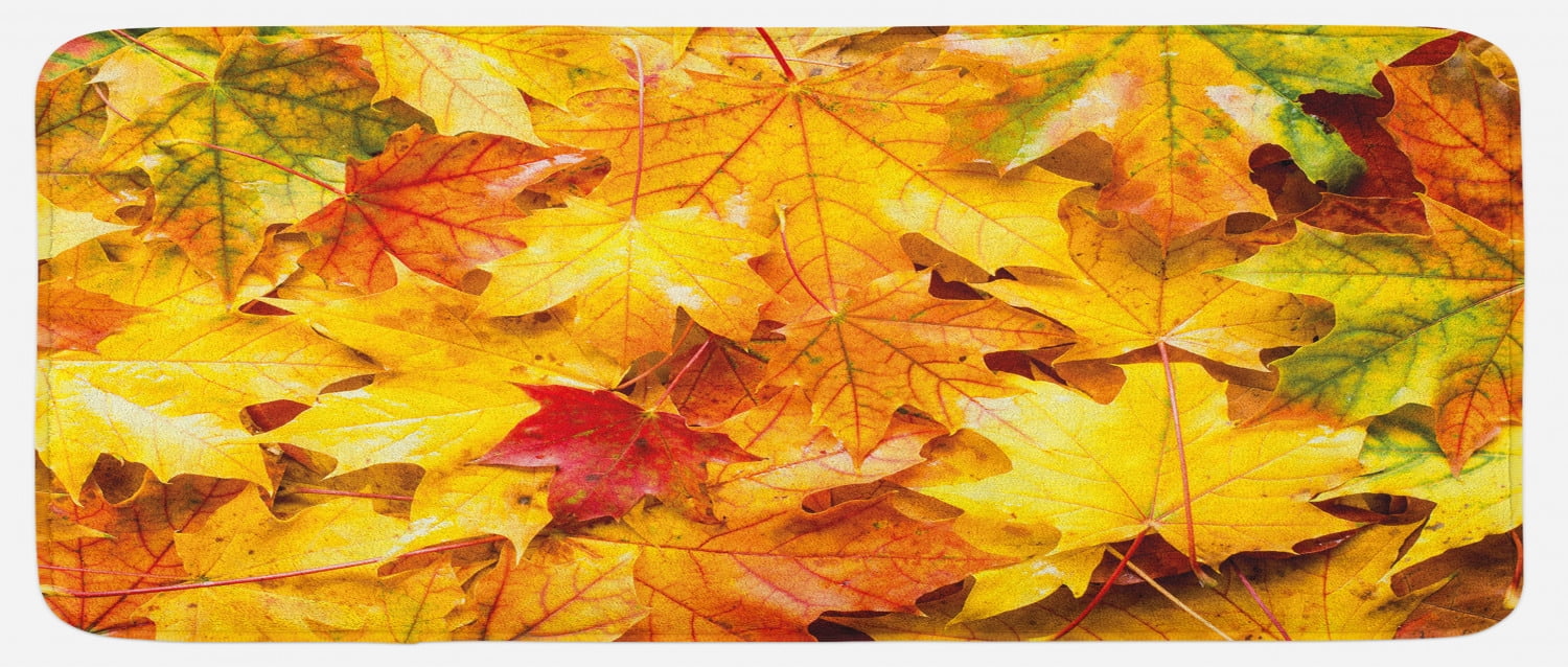 Fall Kitchen Mat, Wet Fall Leaves in Rainy Weather Maple Tree Nature in ...
