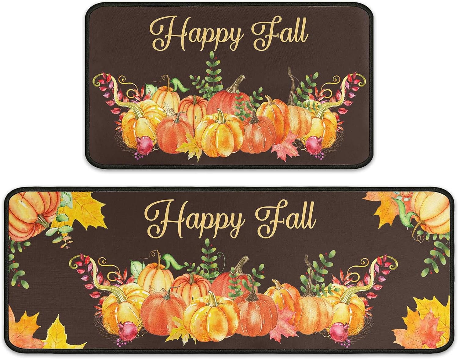 Fall Kitchen Rugs, Fall Decorations for Home Pumpkin Mats Set of 2- Non-Slip Autumn Maple Leaf ...