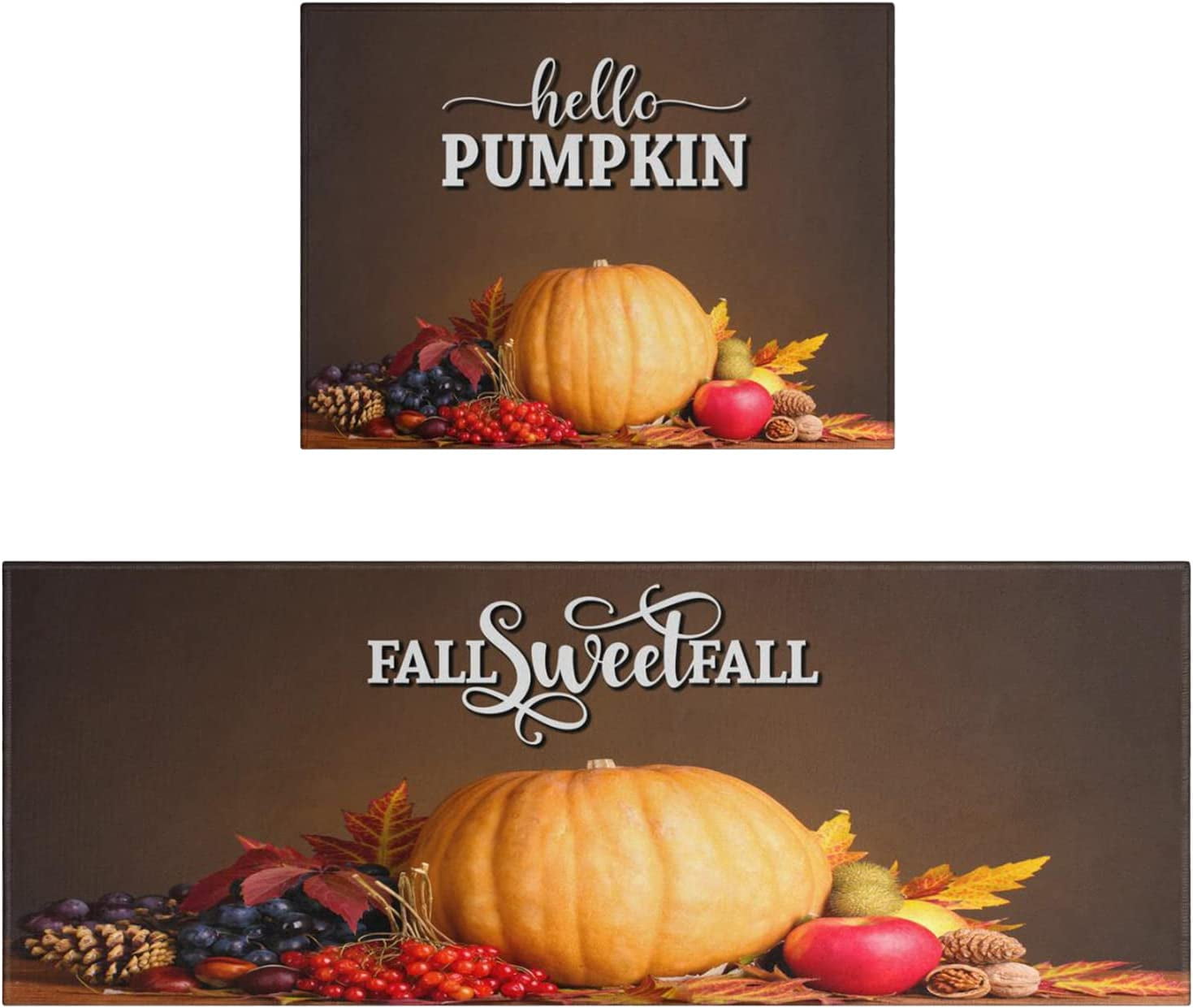 Fall Kitchen Rugs Mat Set of 2 Piece Pumpkin Apples Washable Kitchen ...