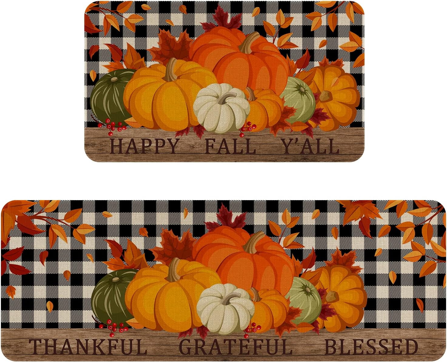 Fall Kitchen Rugs and Mats Set of 2,Autumn Pumpkin Kitchen Mat for ...