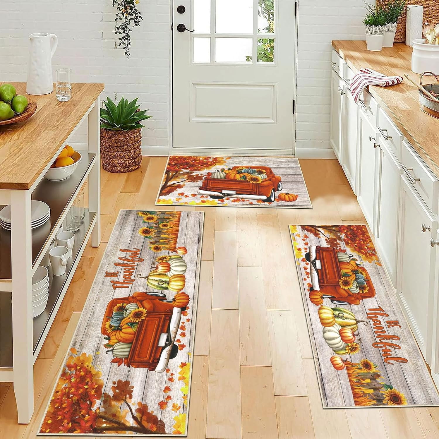 Fall Kitchen Rugs with Runner Sets 3 Piece Vintage Truck Seasonal ...