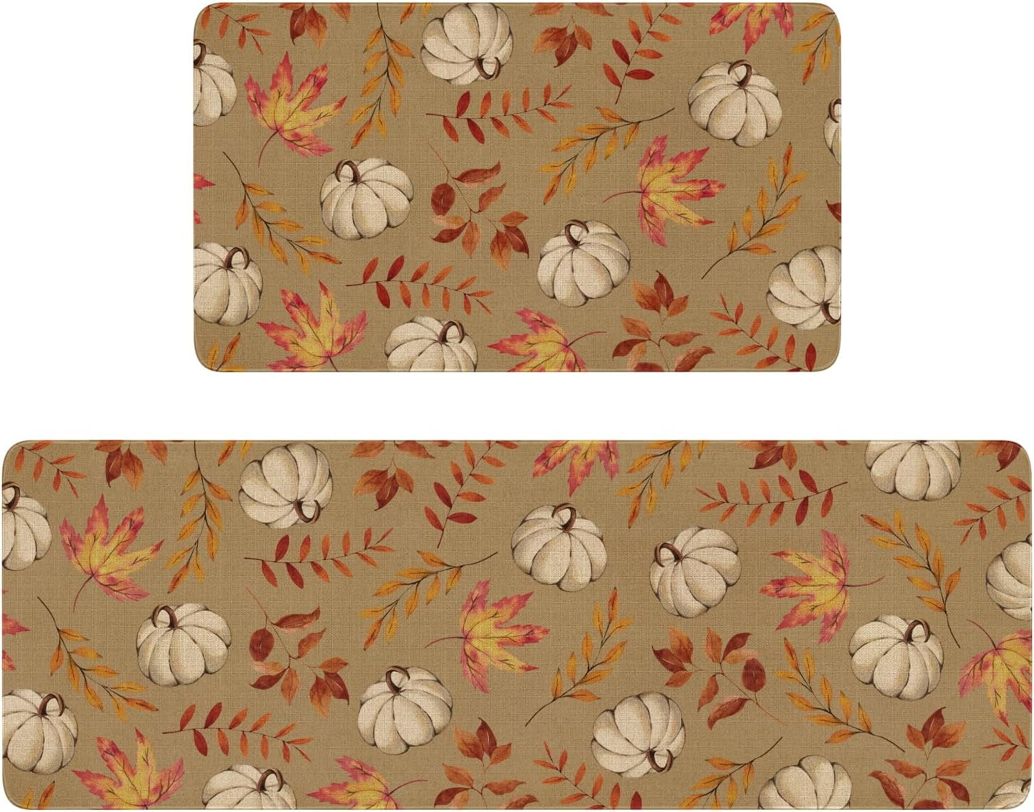 Fall Kitchen Rugs Set of 2,Pumpkin and Maple Leaf Autumn Thanksgiving ...