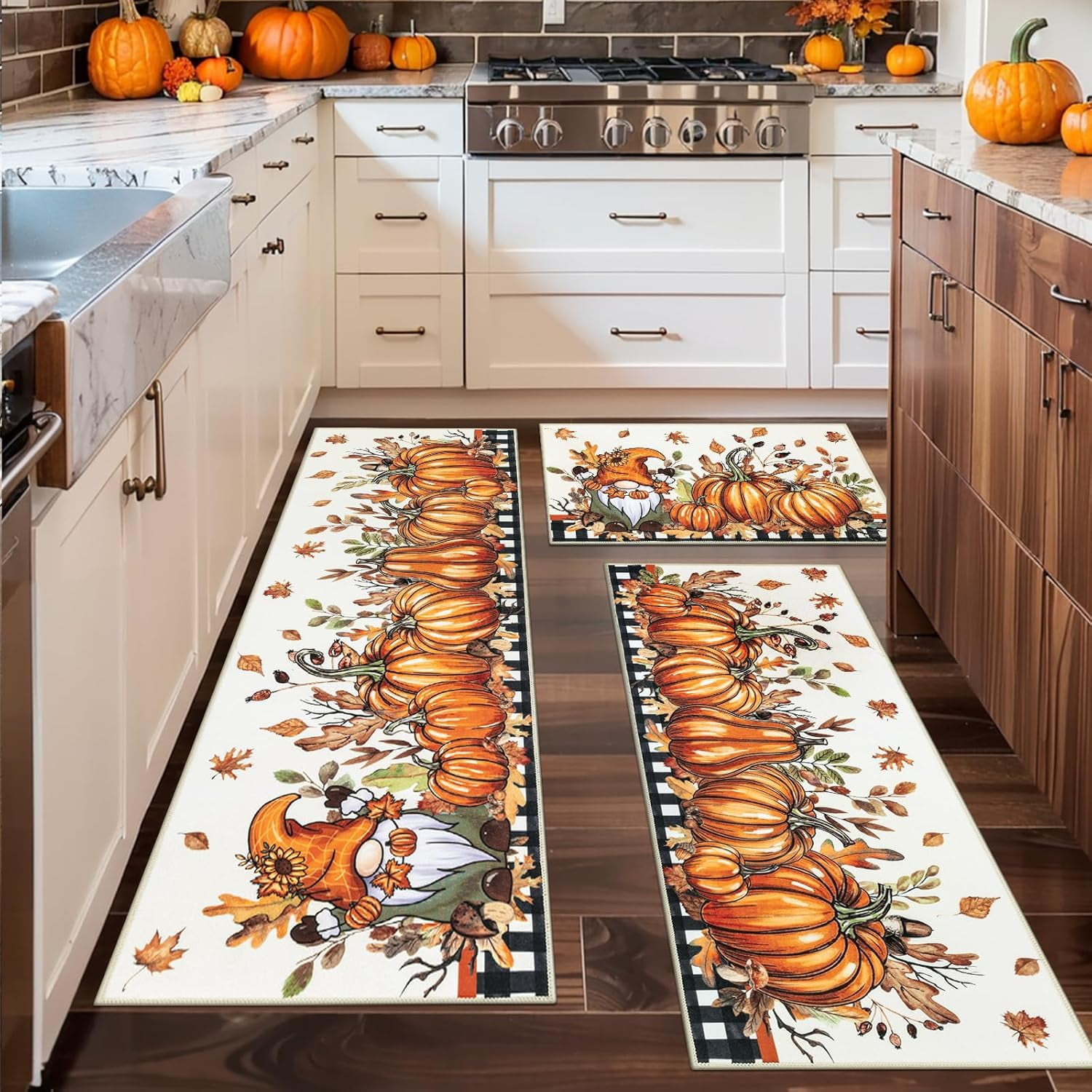 Fall Kitchen Rugs Set of 3 Piece Fall Kitchen Mats for Floor with Non ...