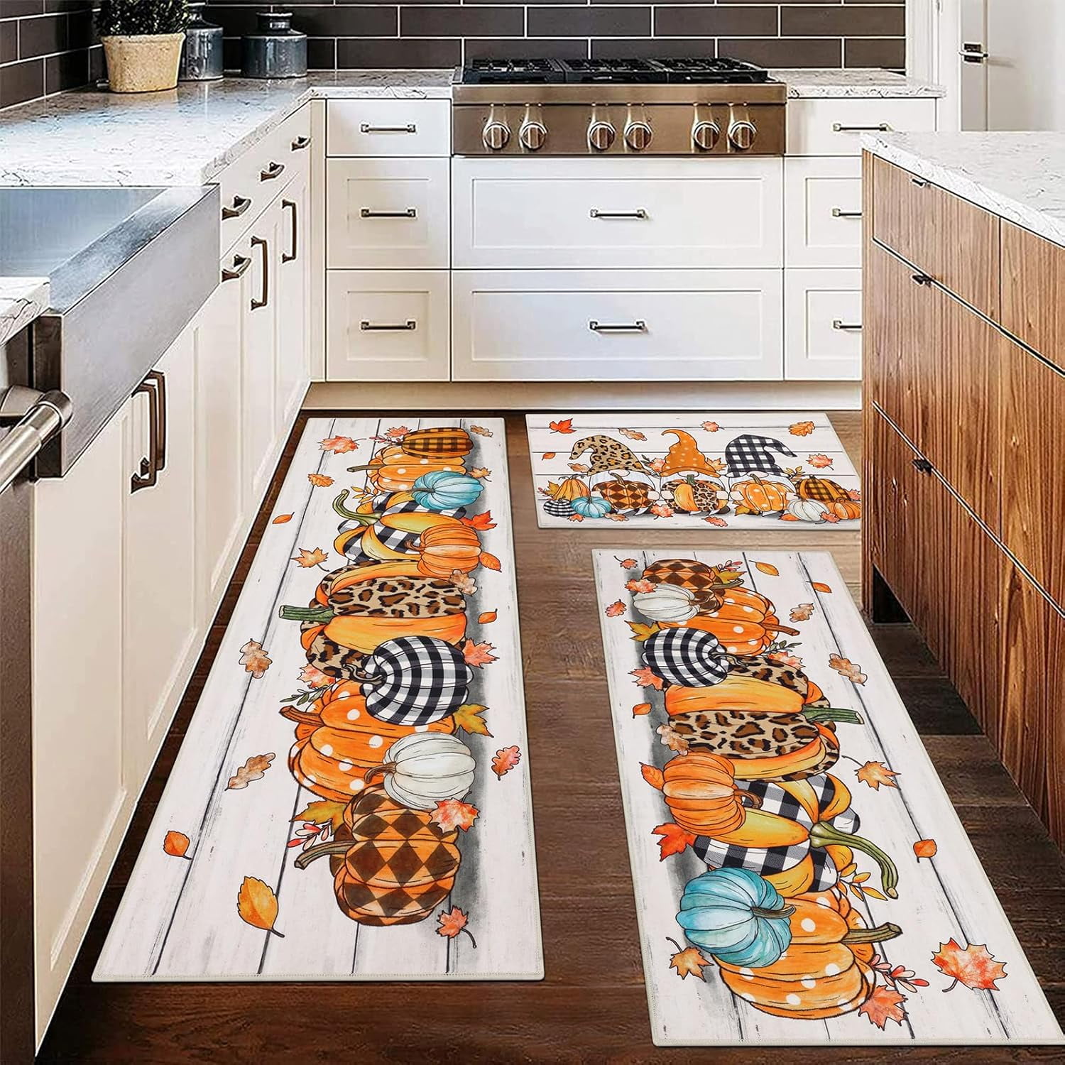 Fall Kitchen Rugs Set of 3 Piece Fall Kitchen Mats for Floor with Non ...