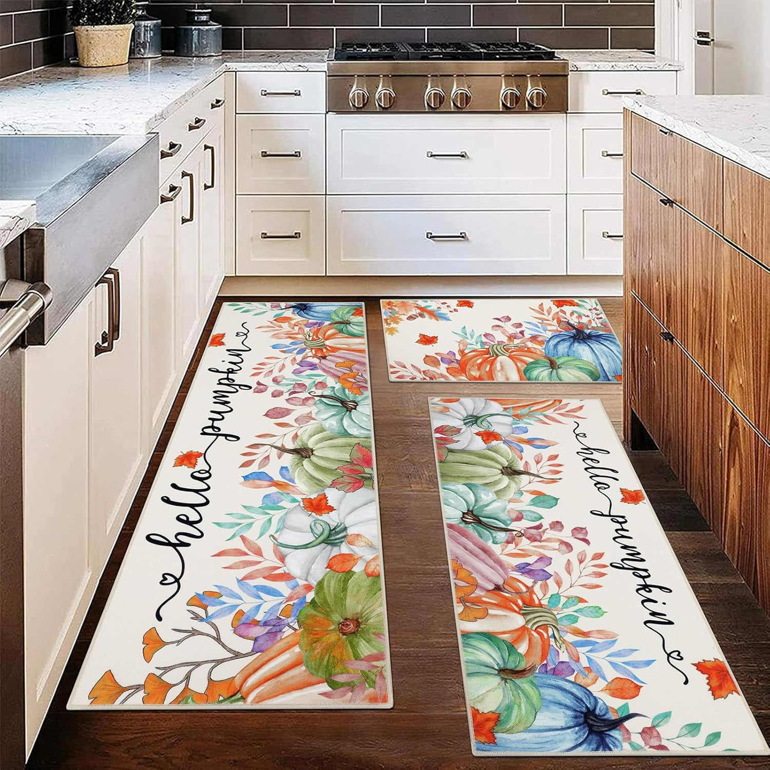 Fall Kitchen Rugs Set of 3 Piece Fall Kitchen Mats for Floor with Non ...