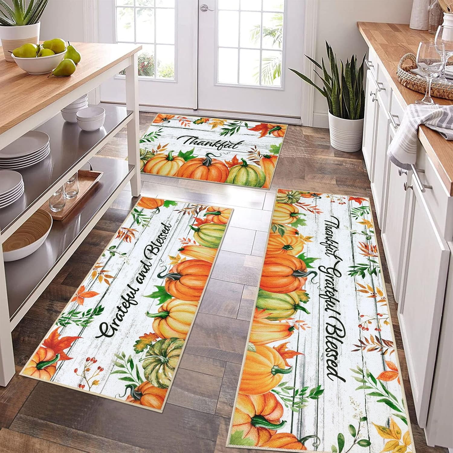 Fall Kitchen Rugs Sets of 3, Pumpkin Kitchen Floor Mats, Farmhouse ...