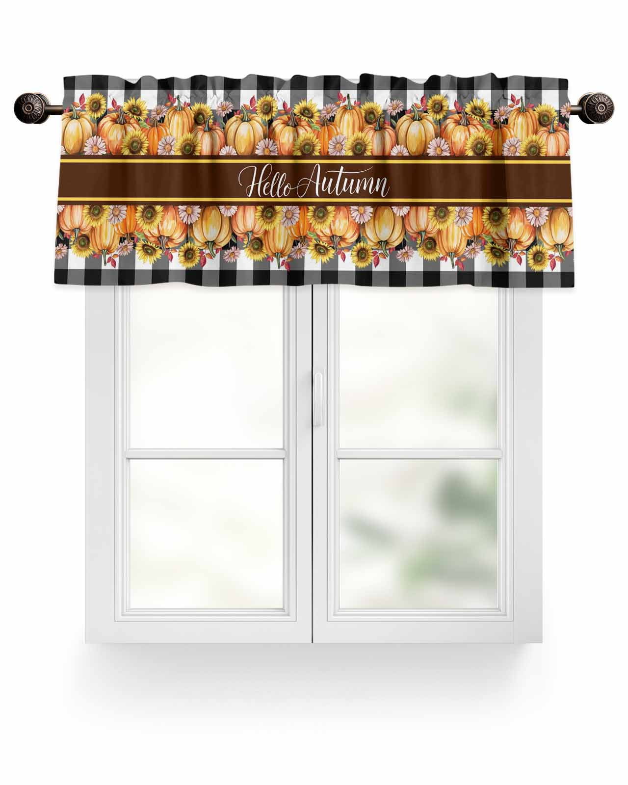 Fall Kitchen Valances for Windows Hello Fall Pumpkin Sunflower Daisy ...