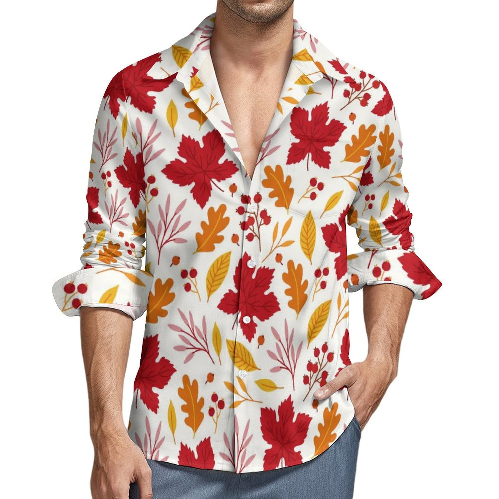 Fall Laef Maple Mens Long Sleeve Button Down Shirts, Casual Men's Button Up Shirt with Pocket ...