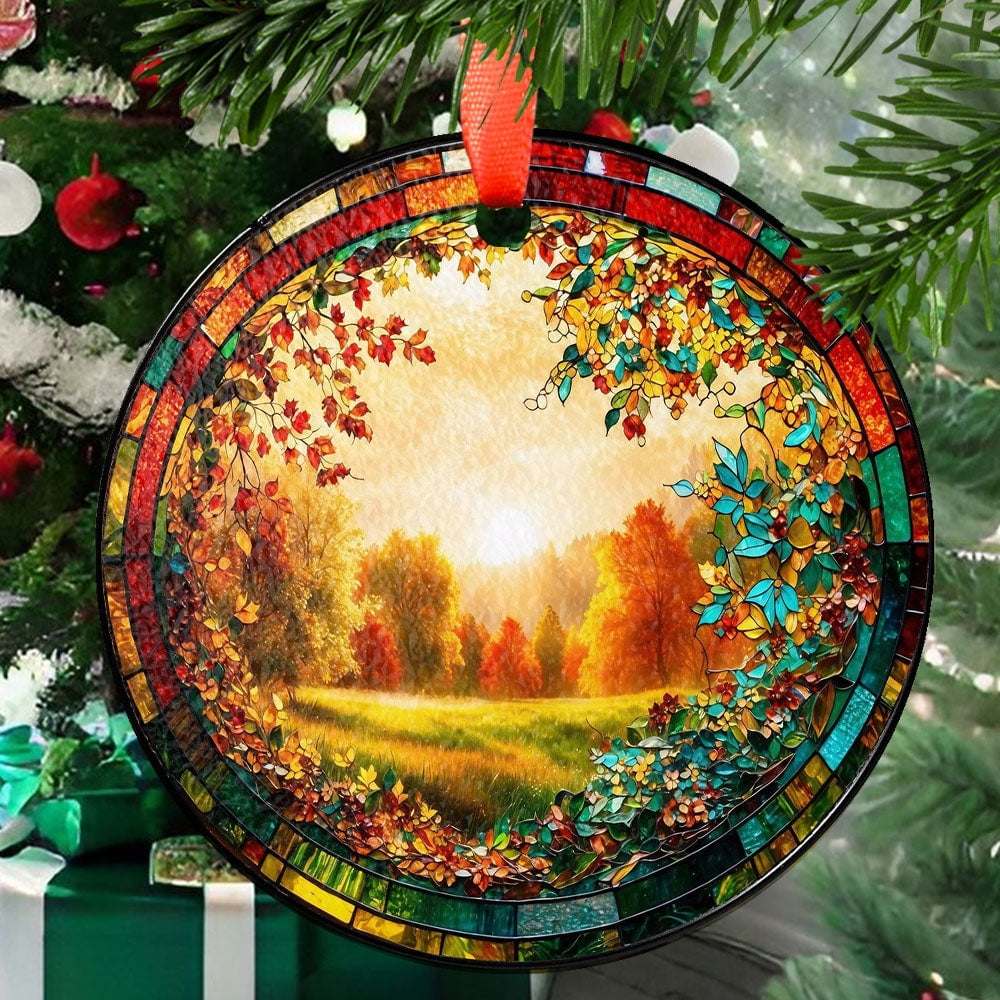 Fall Landscape Suncatcher, Autumn Window Hanging, Ornament Style Decor ...