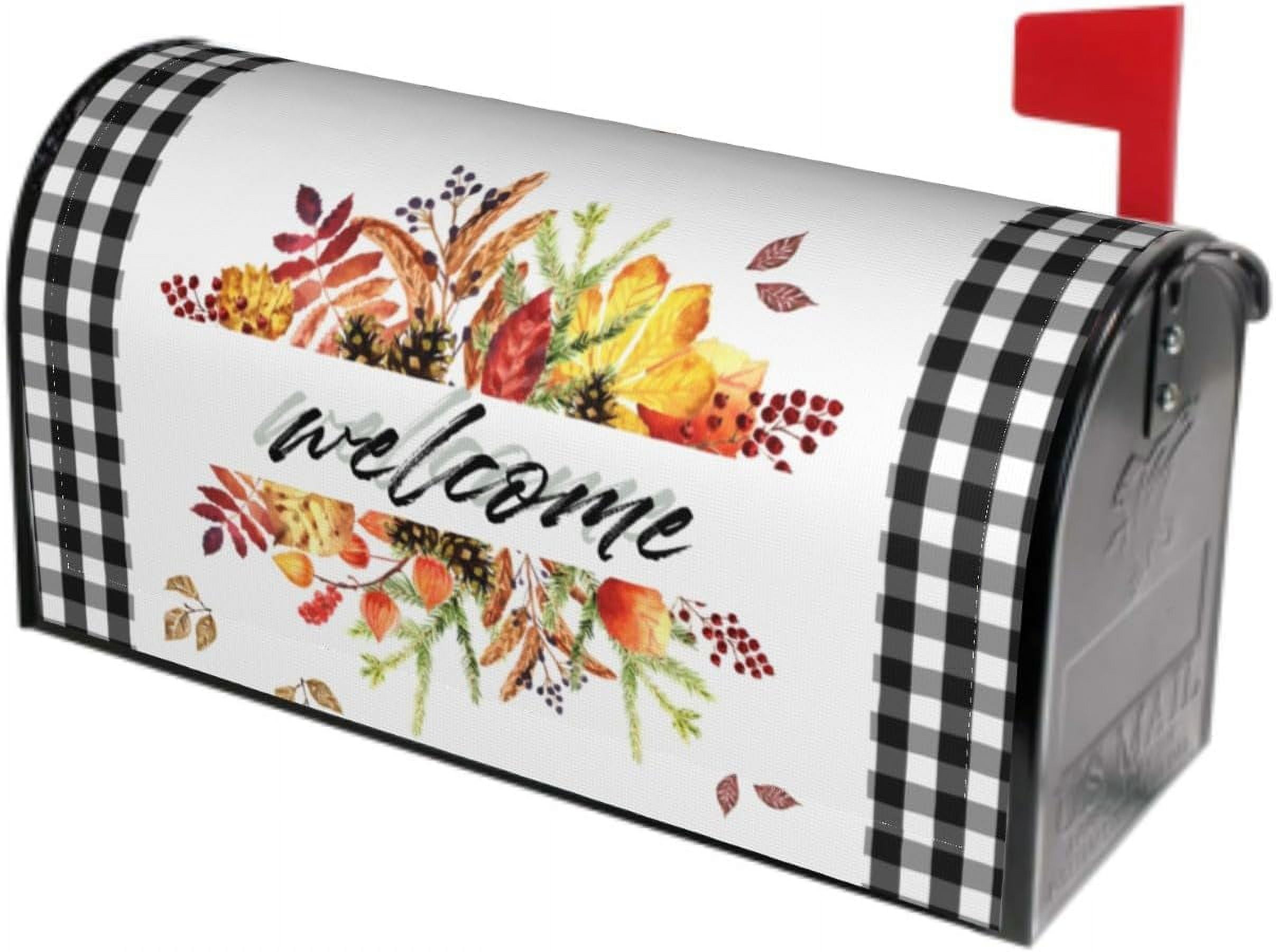 Fall Leaf Mailbox Cover Autumn Black and White Plaid Magnetic Mailbox ...