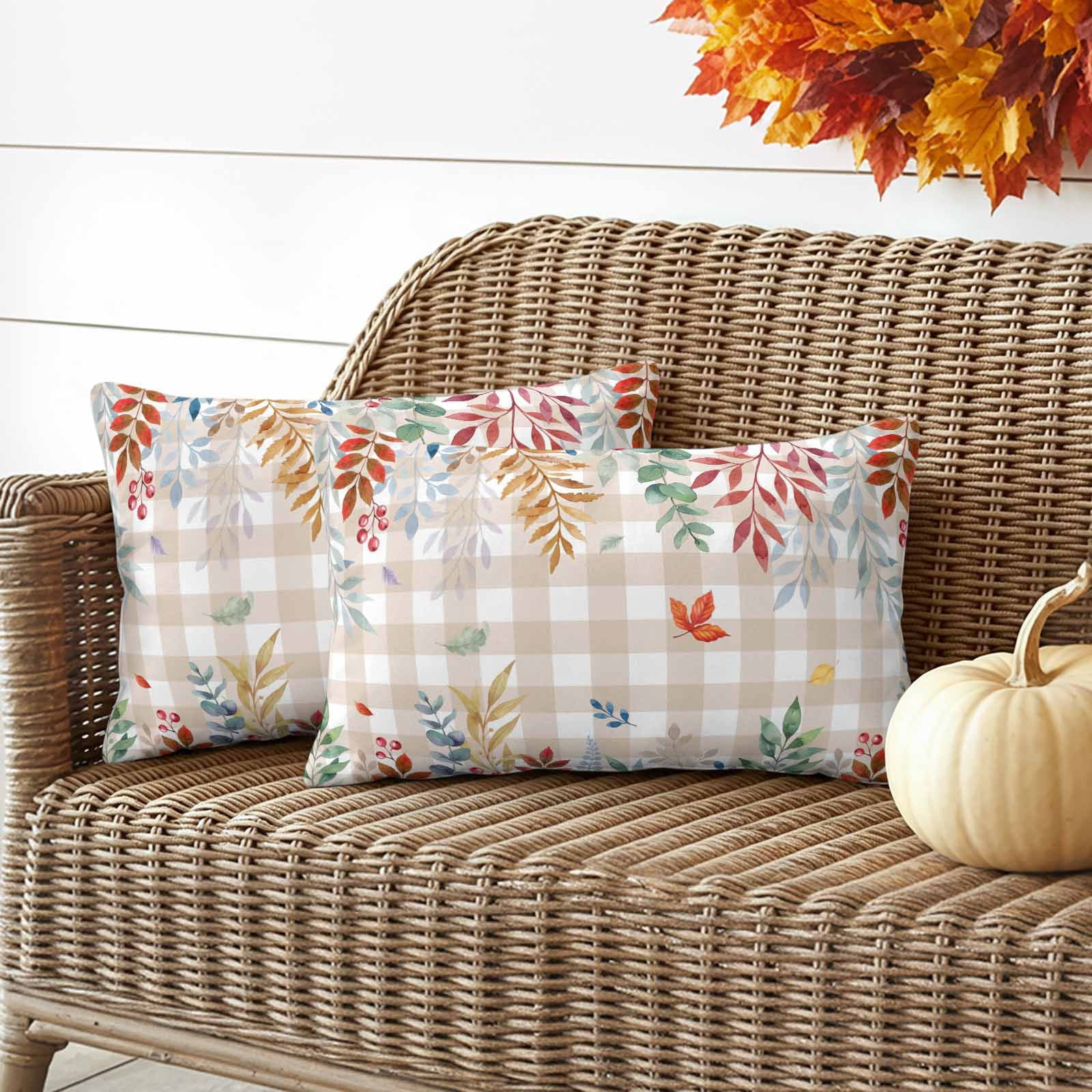 Fall Leaf Outdoor Waterproof Pillow Covers Set of 2, Country Pastoral ...