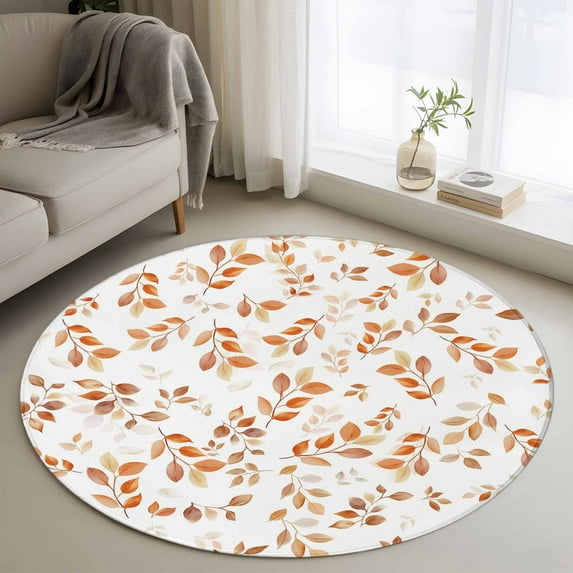 Fall Leaf Round Area Rug 3 FT, Small Kitchen Bathroom Mat, Retro Autumn ...