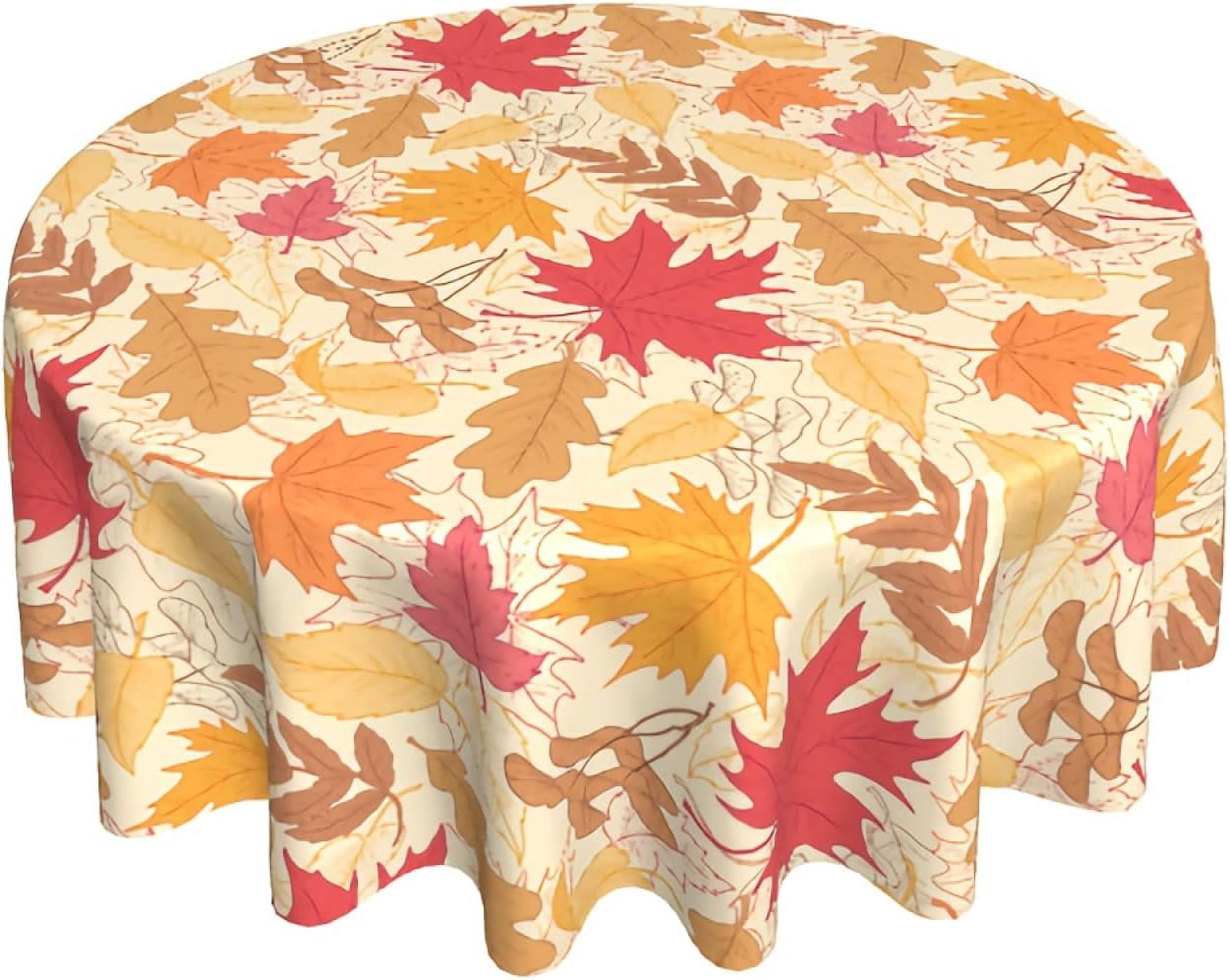 Fall Leaf Round Tablecloth 60 Inch Autumn Harvest Maple Leaves ...