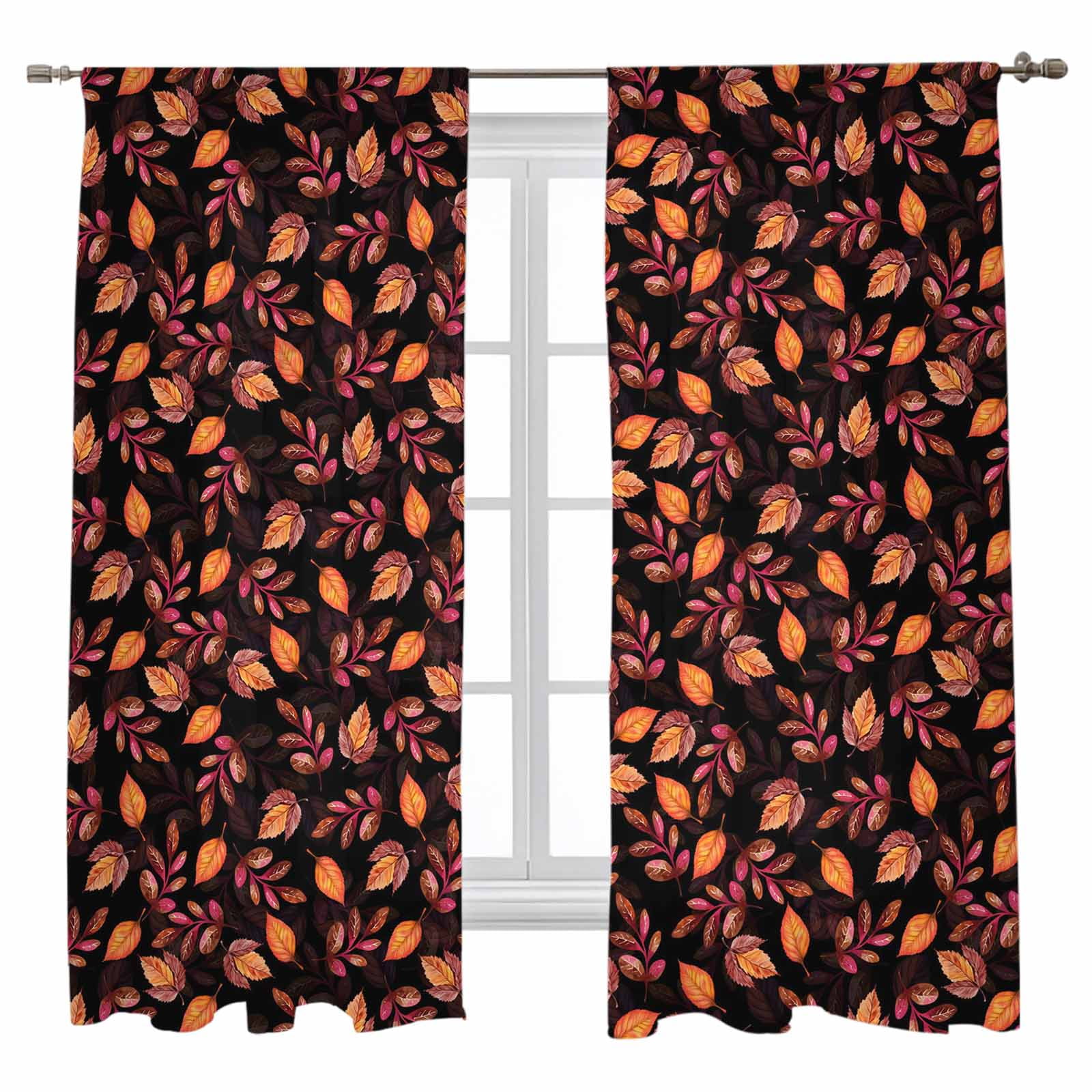 Fall Leaf Sheer Curtains 63 inches Long, Watercolor Maple Leaves Plant ...