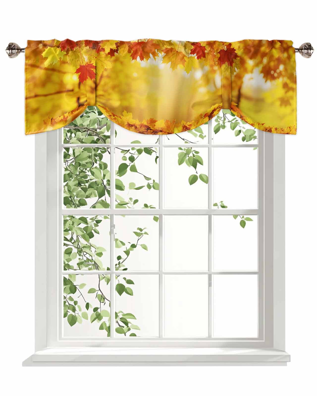Fall Leaf Tie Up Valances Curtain, Adjustable Kitchen Maple Leaf Fallen ...