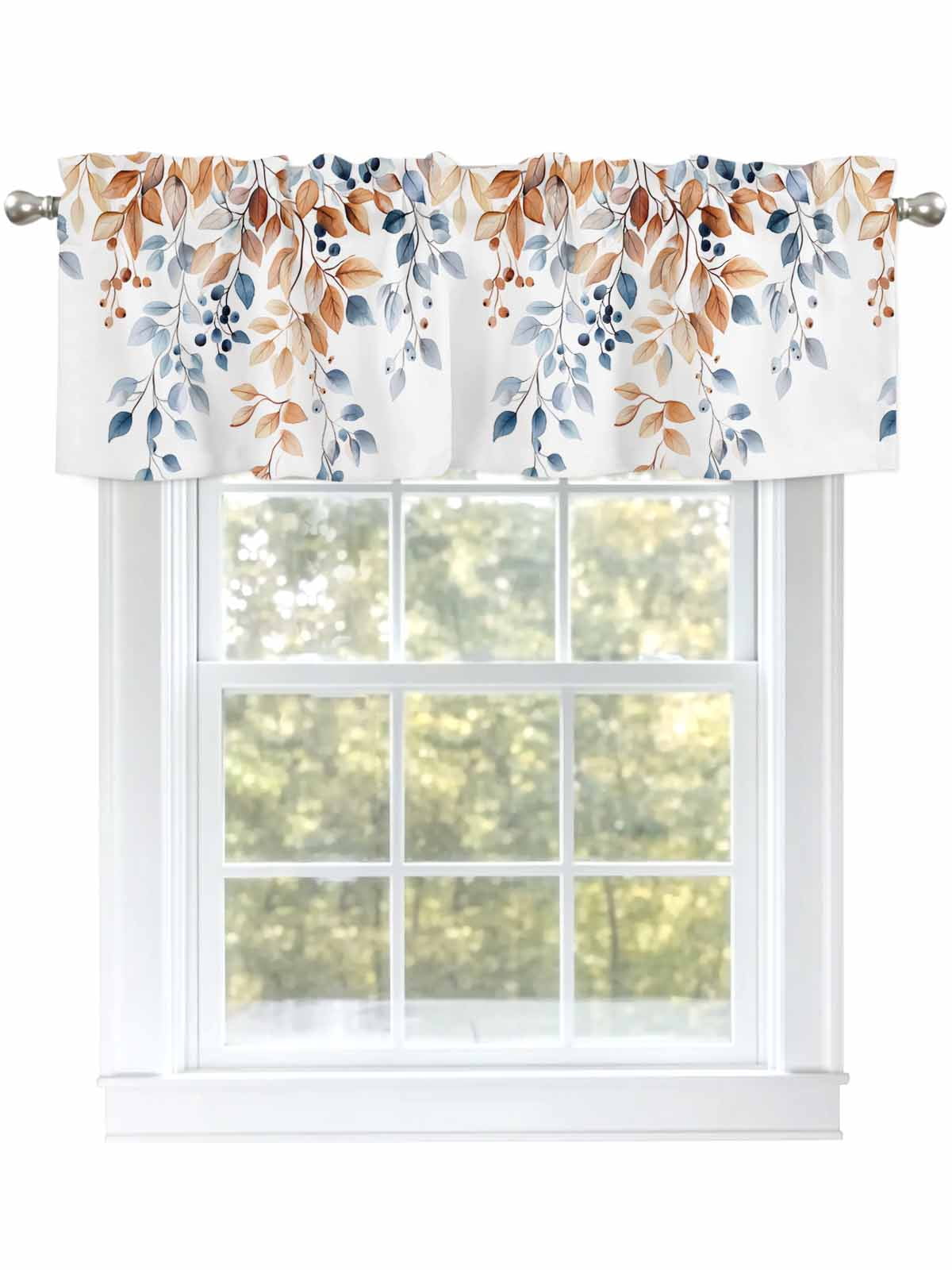 Fall Leaf Valances for Windows Watercolor Berry Eucalyptus Leaves Plant ...