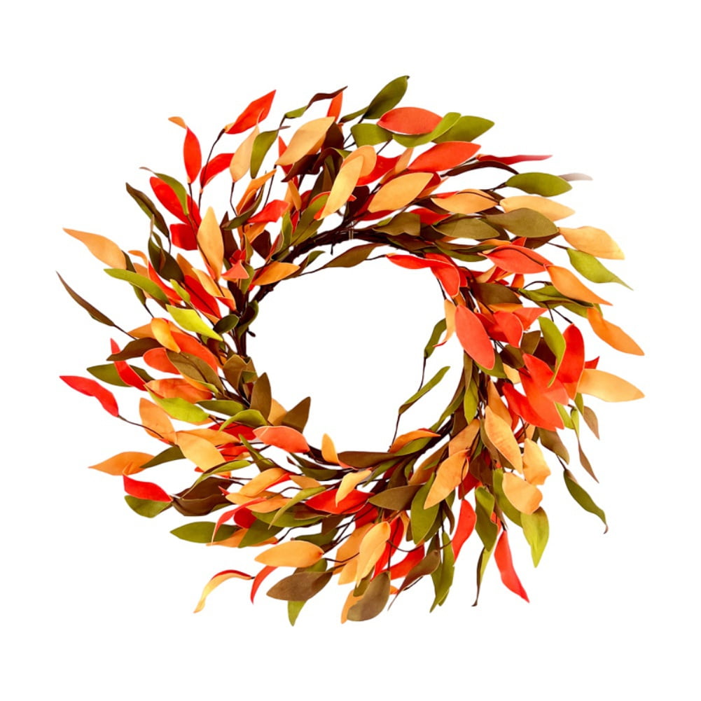 Fall Leaf Wreath, Autumn Front Door Wreath, Harvest Wreath with Leaves ...