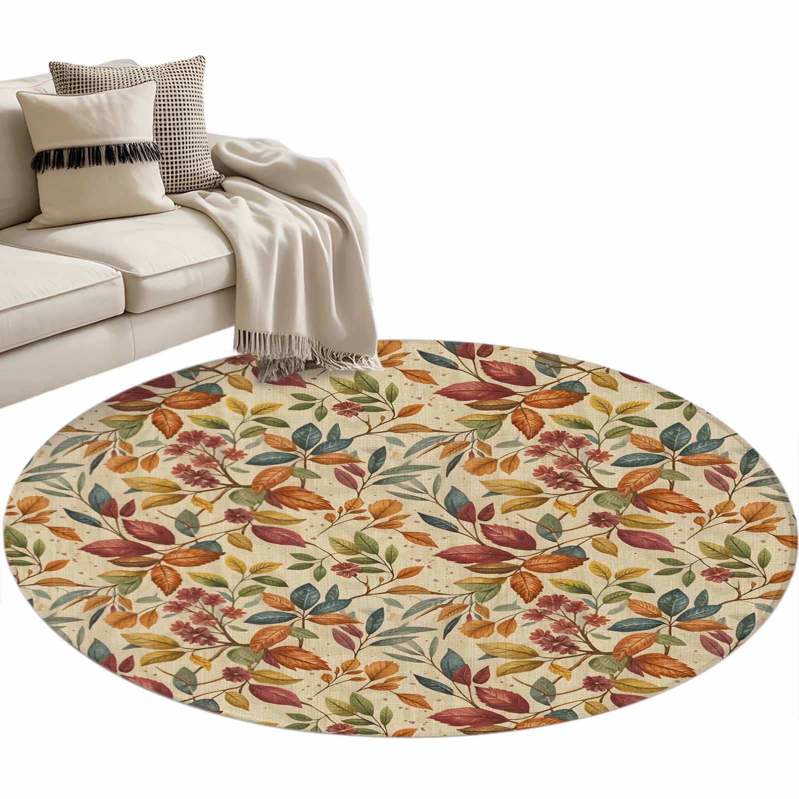 Fall Leaves 3ft Area Rug, Farmhouse Beige Botanical Leaf Autumn ...