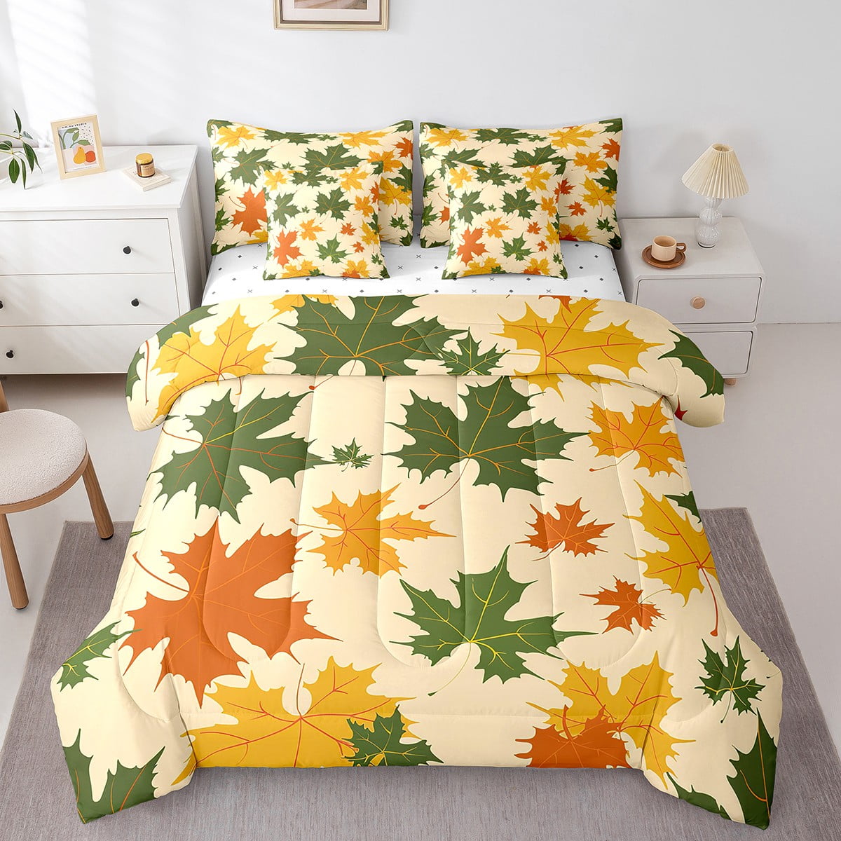 Fall Leaves 7 Piece Comforter Set Full Bed in a Bag,Maple Leaf Sheet ...