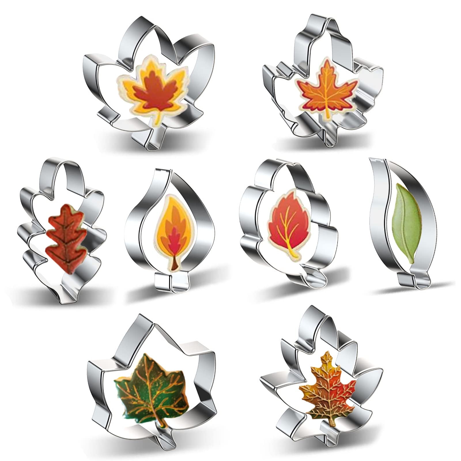 Fall Leaves 8-Piece Leaf Cookie Cutter Set - Maple Leaf, Oak Leaf ...