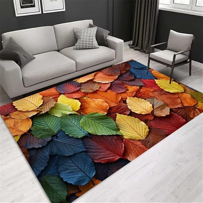 Fall Leaves Area Rug, Colorful Leaves Design Floor Carpet 5' x 6 ...