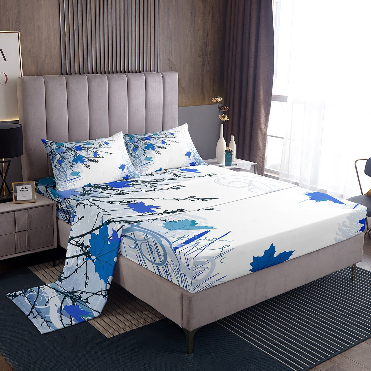 Fall Leaves Bed Sheets Set Twin, Maple Leaf And Branches Sheet Set ...