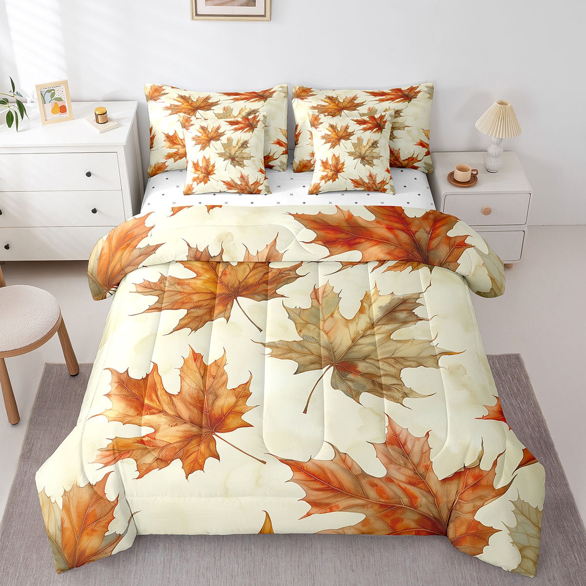 Fall Leaves Bedding Set Autumn Maple Leave King Size Comforter Set 7 ...