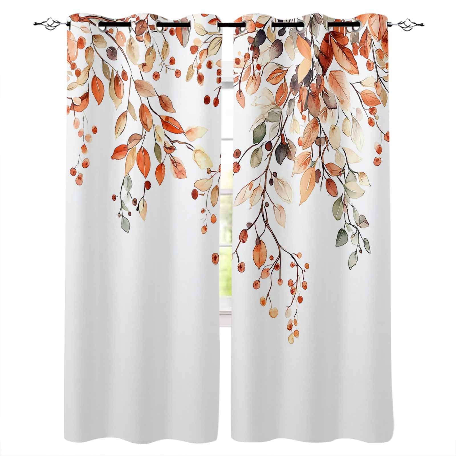 Fall Leaves Blackout Curtains 63 Inches Long,Thermal Insualted Grommet ...