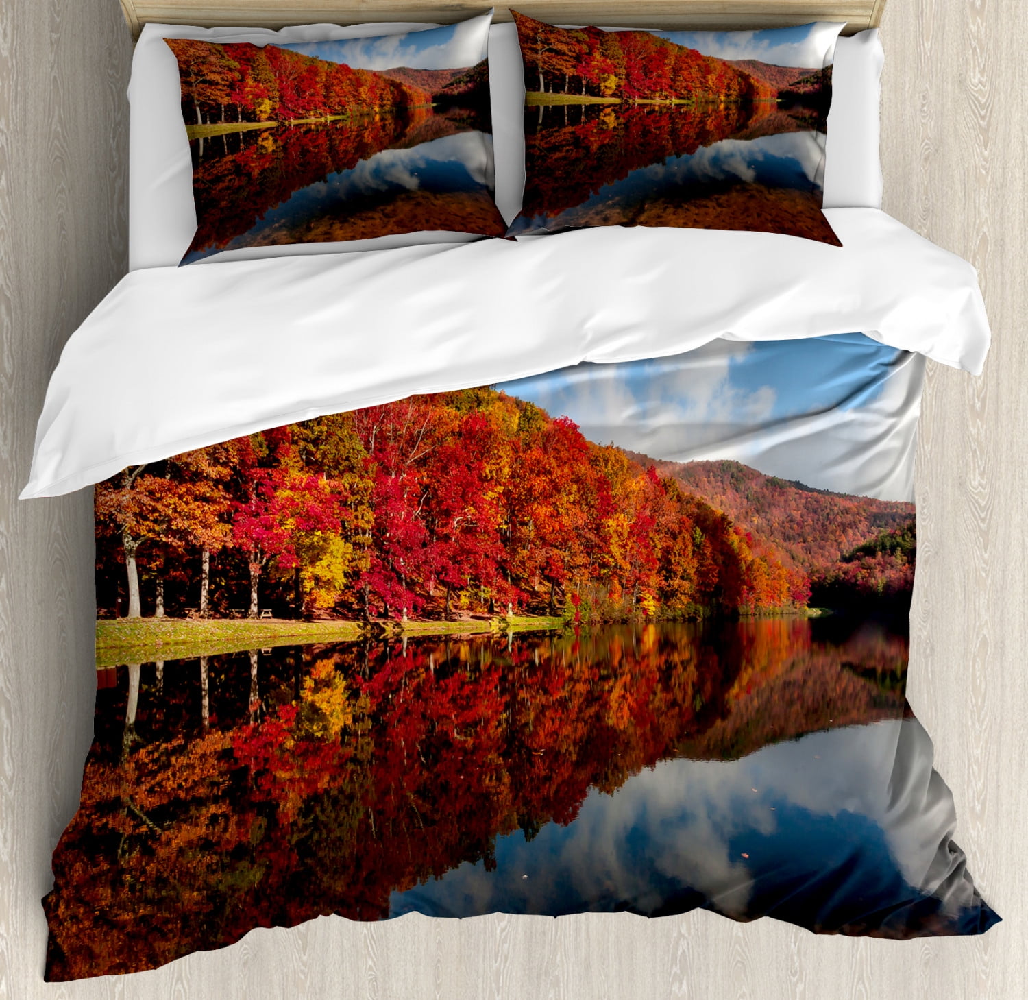 Fall Leaves Duvet Cover Set King Size, Scenery of Sherando Lake ...