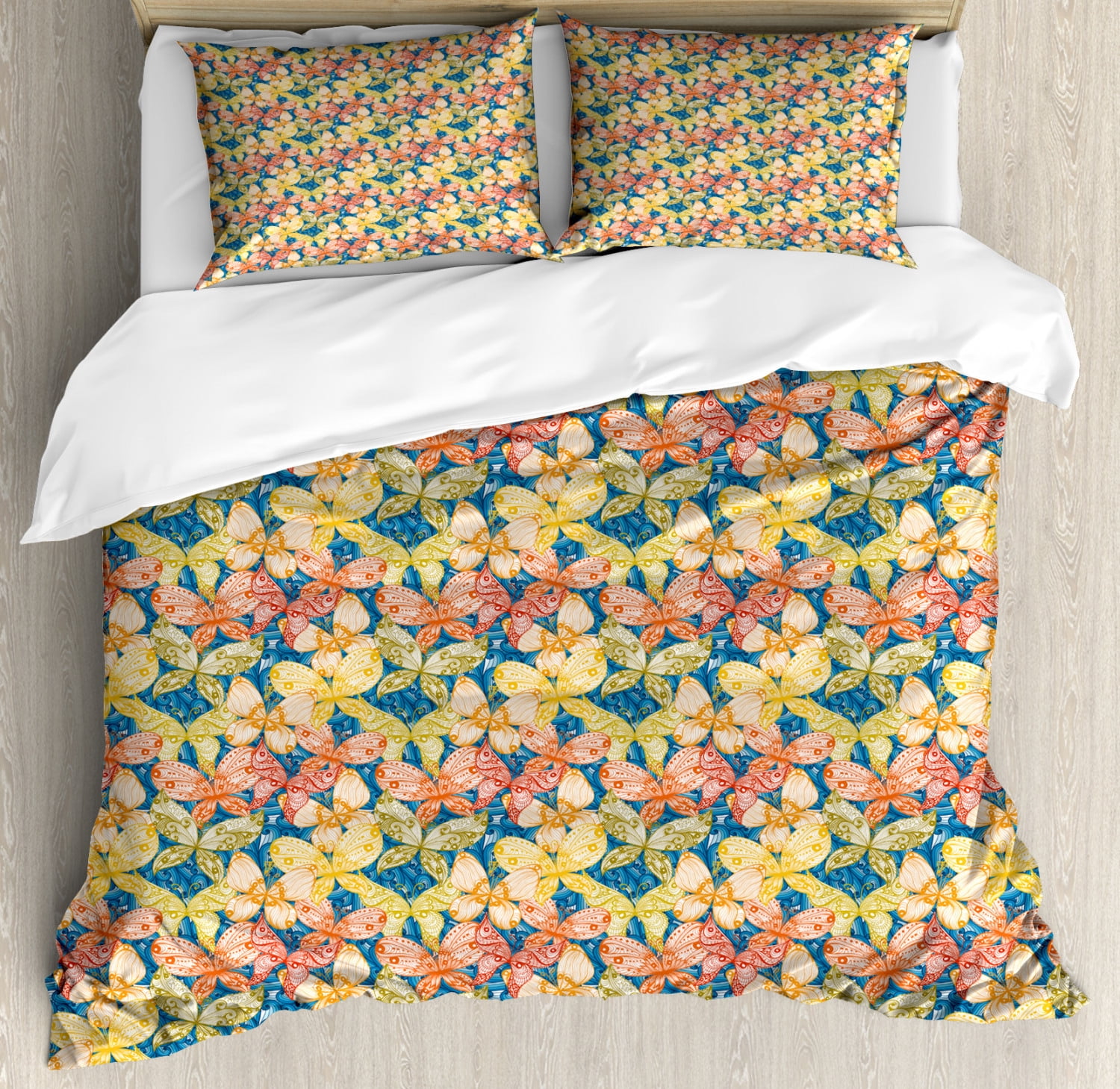 Fall Leaves Duvet Cover Set Queen Size, Floral Hand Drawn Background ...