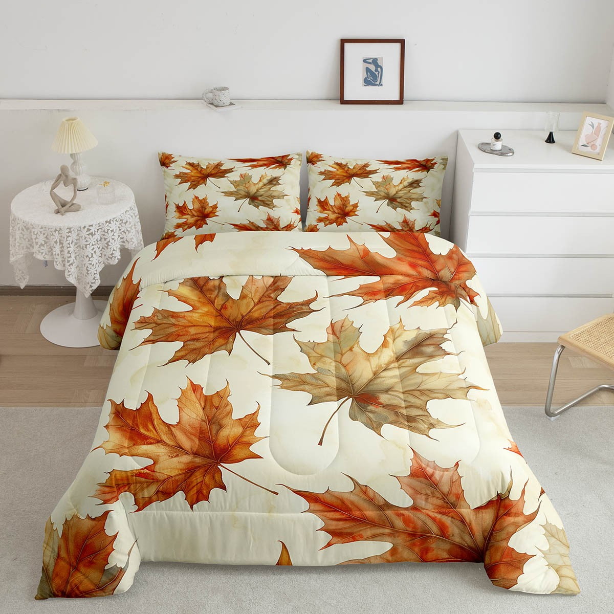 Fall Leaves Full Comforter Sets Autumn Maple Leave Bedding Set,Yellow ...