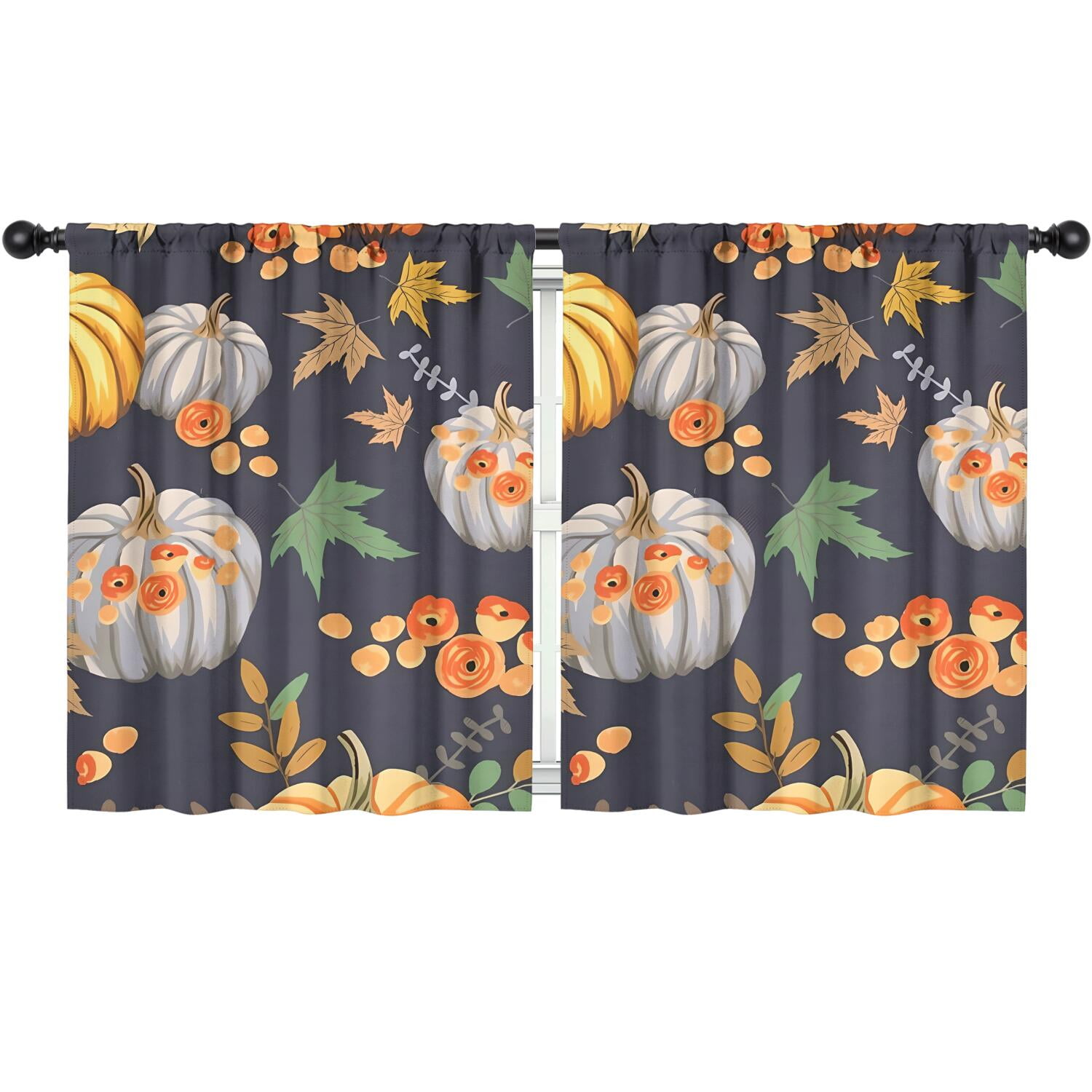 Fall Leaves Harvest Season Rustic Autumn Harvest Kitchen Curtains Set ...