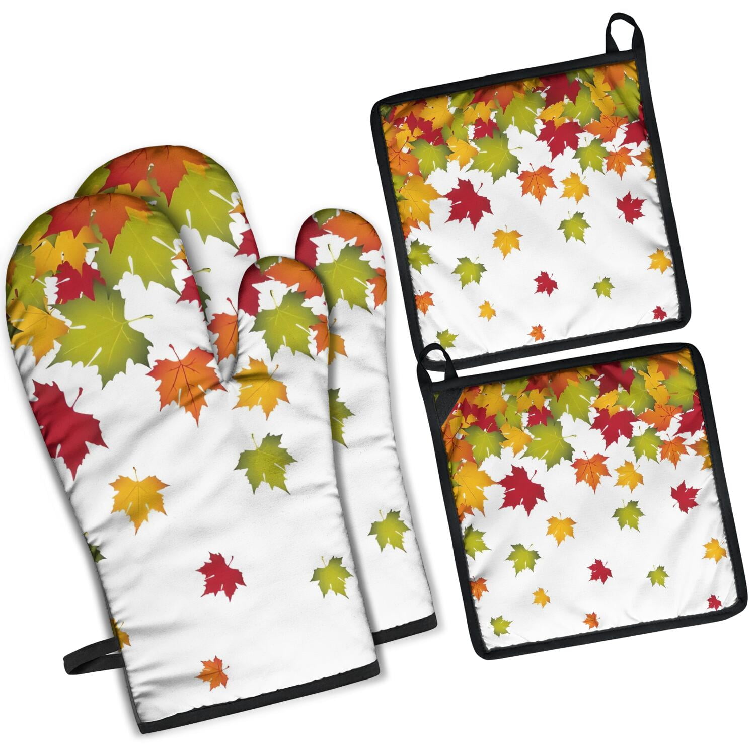 Fall Leaves Kitchen Oven Mitt and Pot Holder Sets 4 Pcs for Baking ...