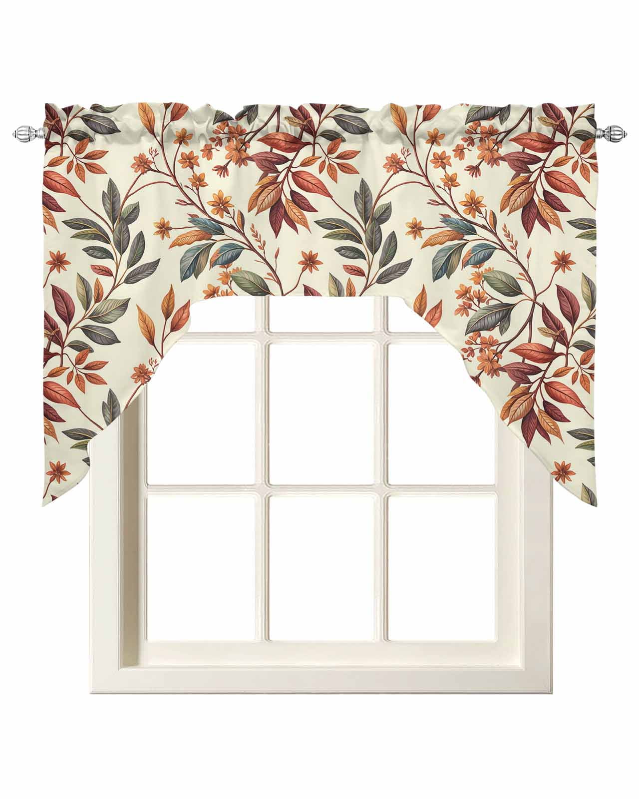Fall Leaves Kitchen Swag Valances for Windows, Farmhouse Beige ...