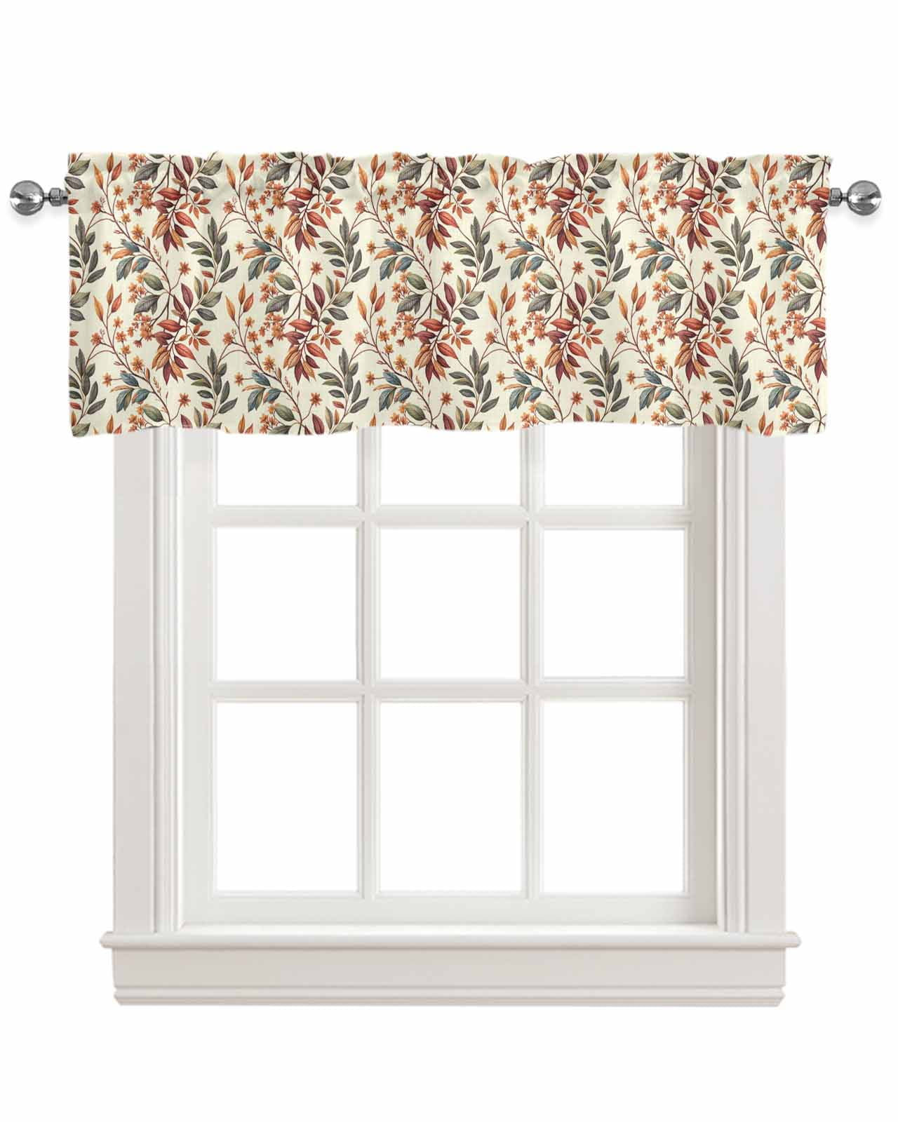 Fall Leaves Kitchen Valances for Windows Farmhouse Linen Window Valance ...