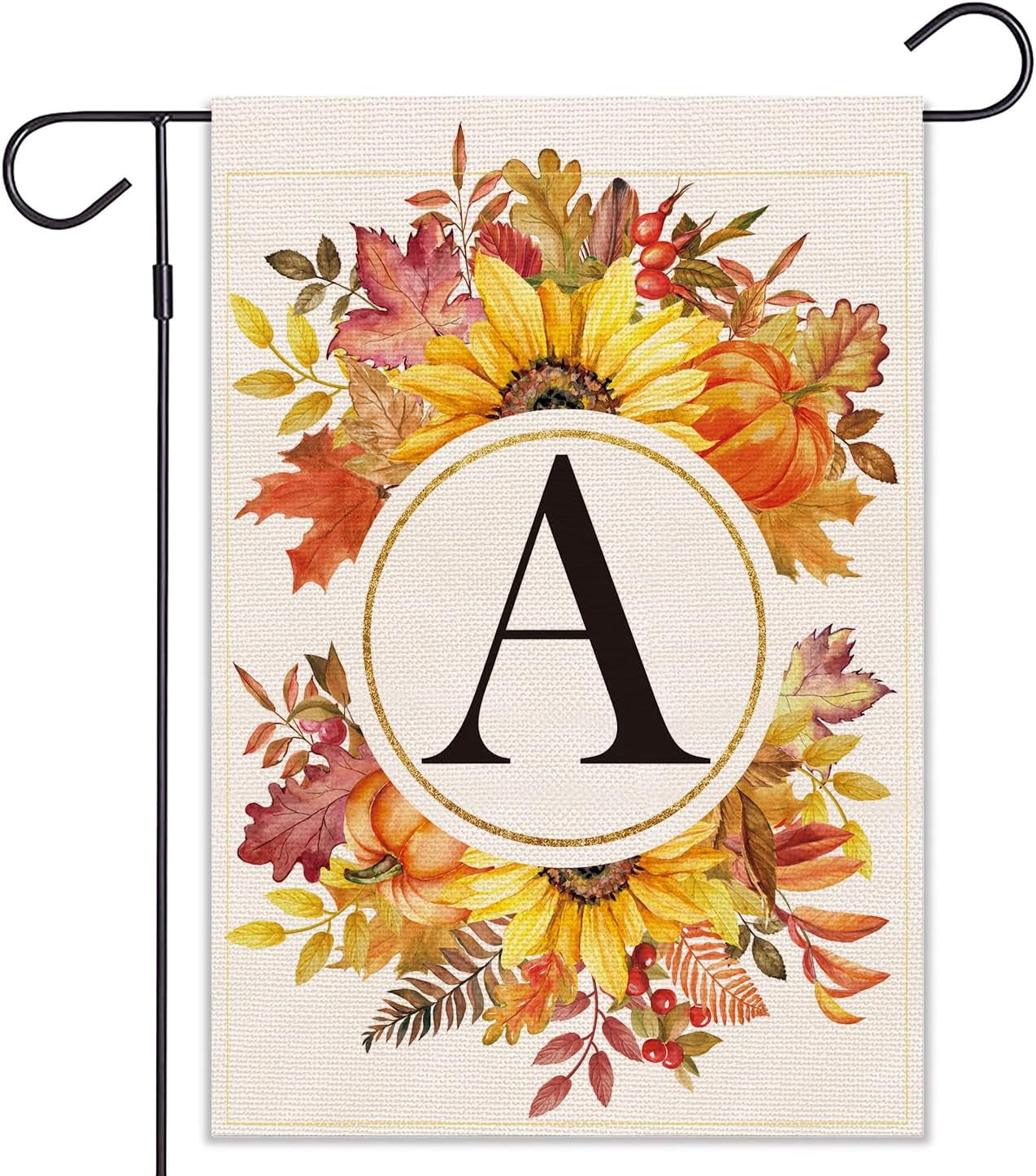 Fall Leaves Monogram Letter A Garden Flag Pumpkin Sunflower Double ...