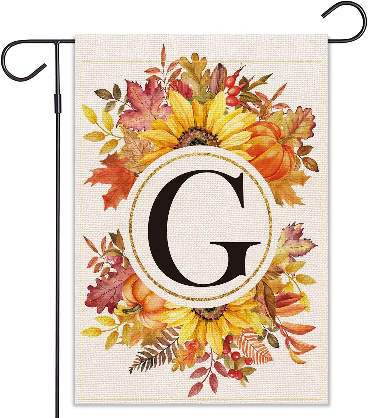 Fall Leaves Monogram Letter G Garden Flag Pumpkin Sunflower Double ...