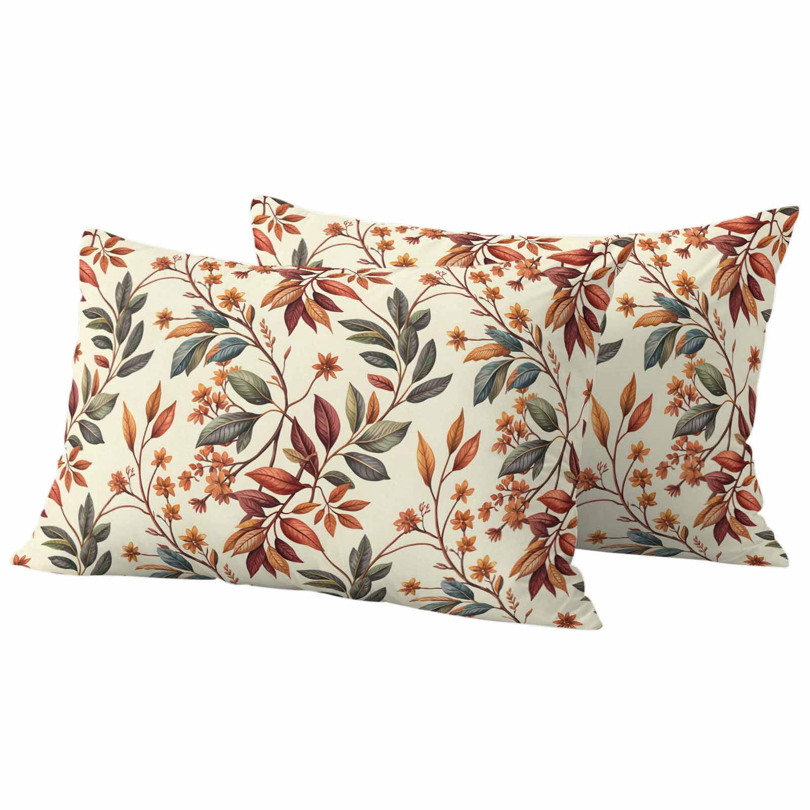Fall Leaves Outdoor Waterproof Pillow Covers, Farmhouse Beige Botanical ...