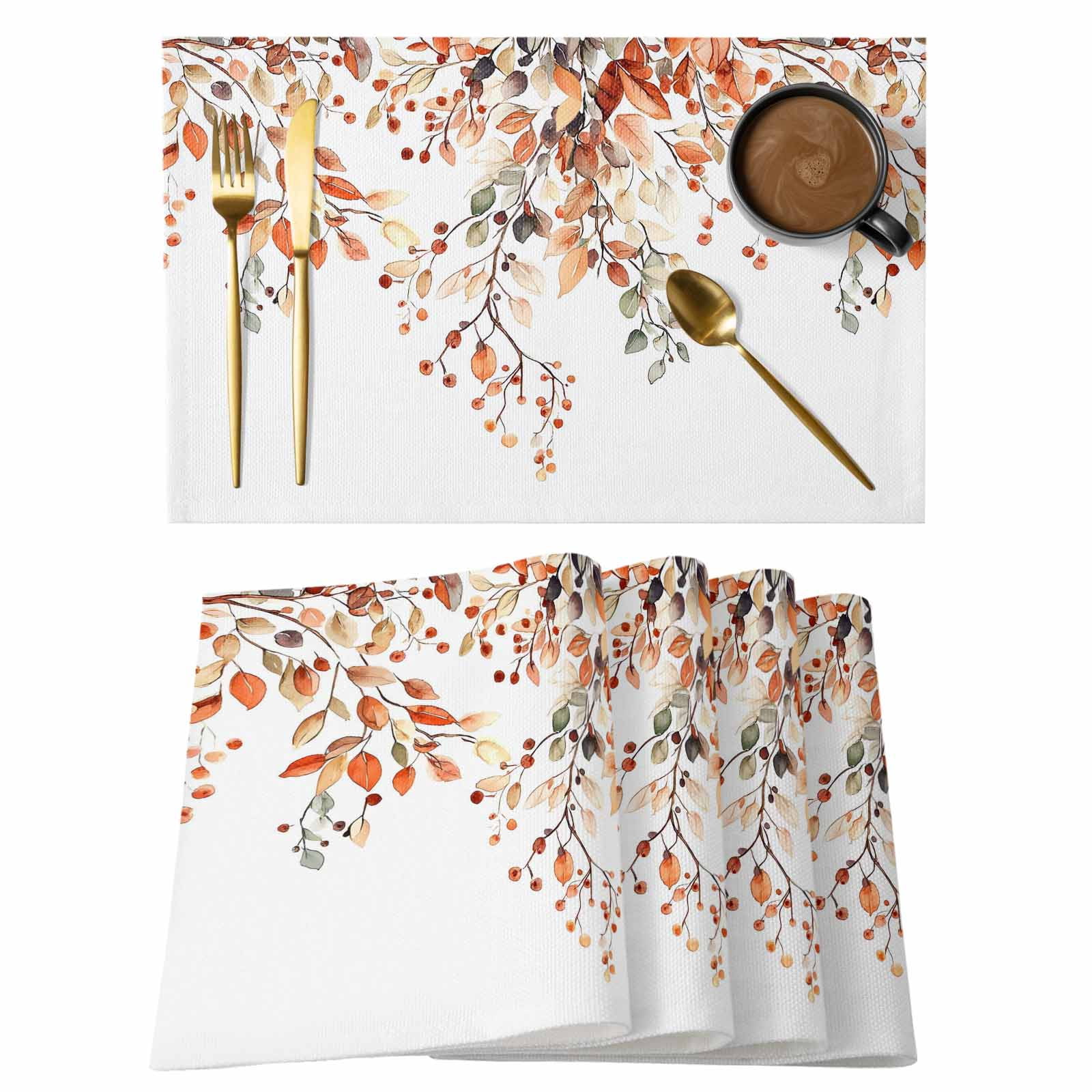 Fall Leaves Placemats Set of 2, Cotton Linen Fabric Place Mats ...