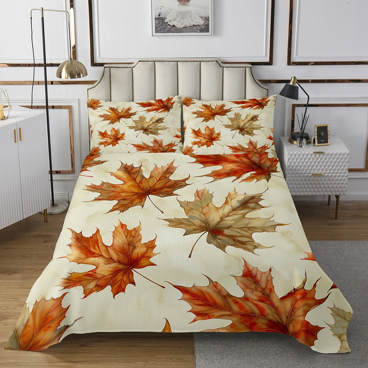Fall Leaves Queen Bedspread Set Autumn Maple Leave Coverlet Set,Yellow ...