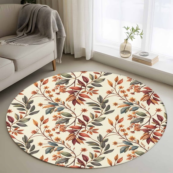 Fall Leaves Round Area Rug 4 FT, Non Slip Indoor Outdoor Rug, Farmhouse ...