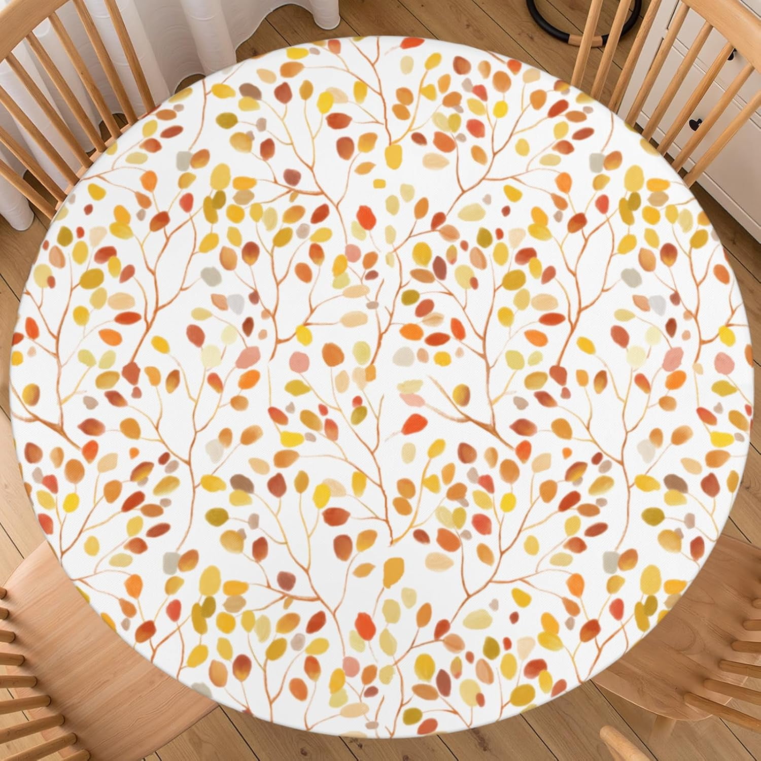 Fall Leaves Round Fitted Tablecloth Best for 48"-52" Yellow Table Cover ...