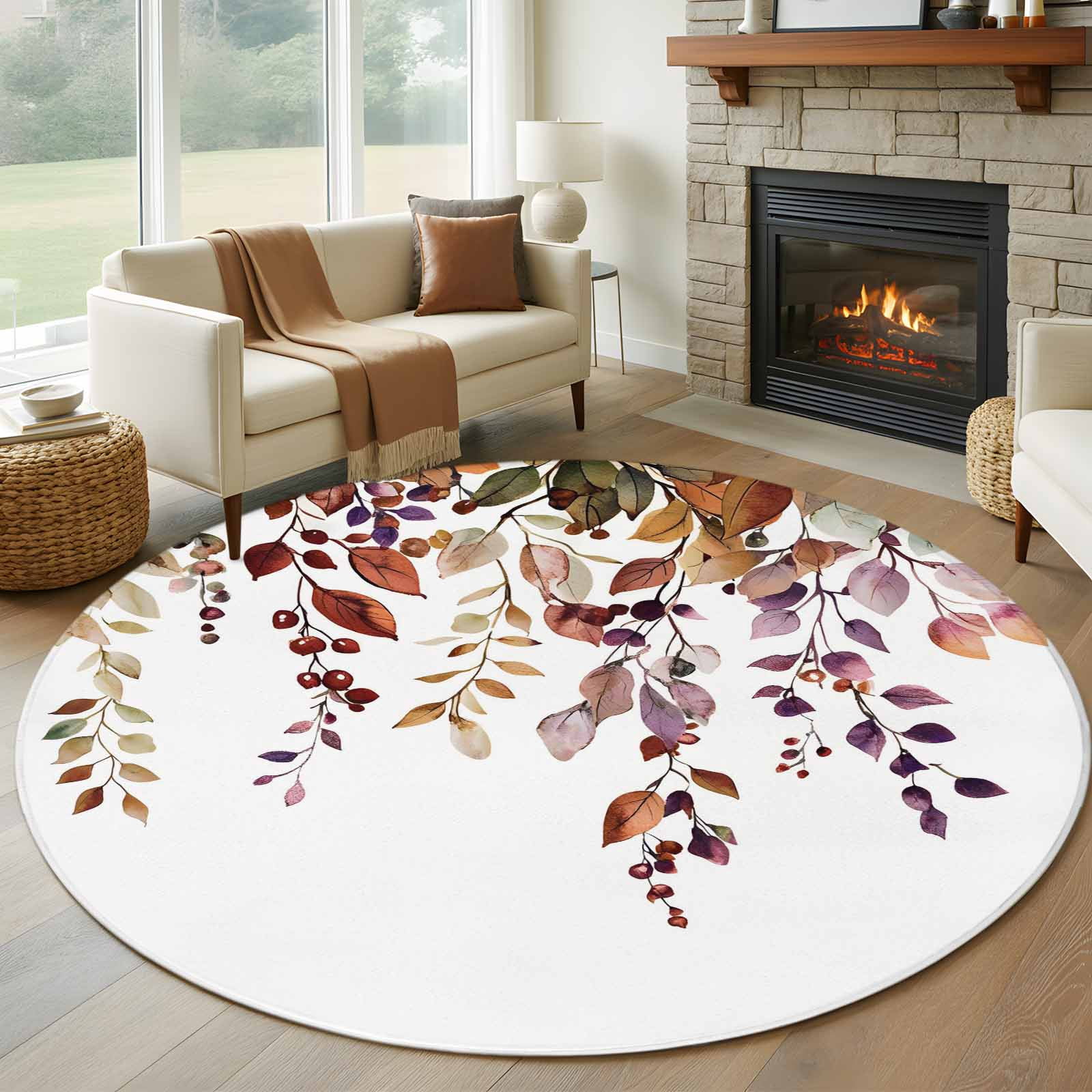 Fall Leaves Round Rug 7ft Washable Circle Rugs Non Slip Farmhouse ...
