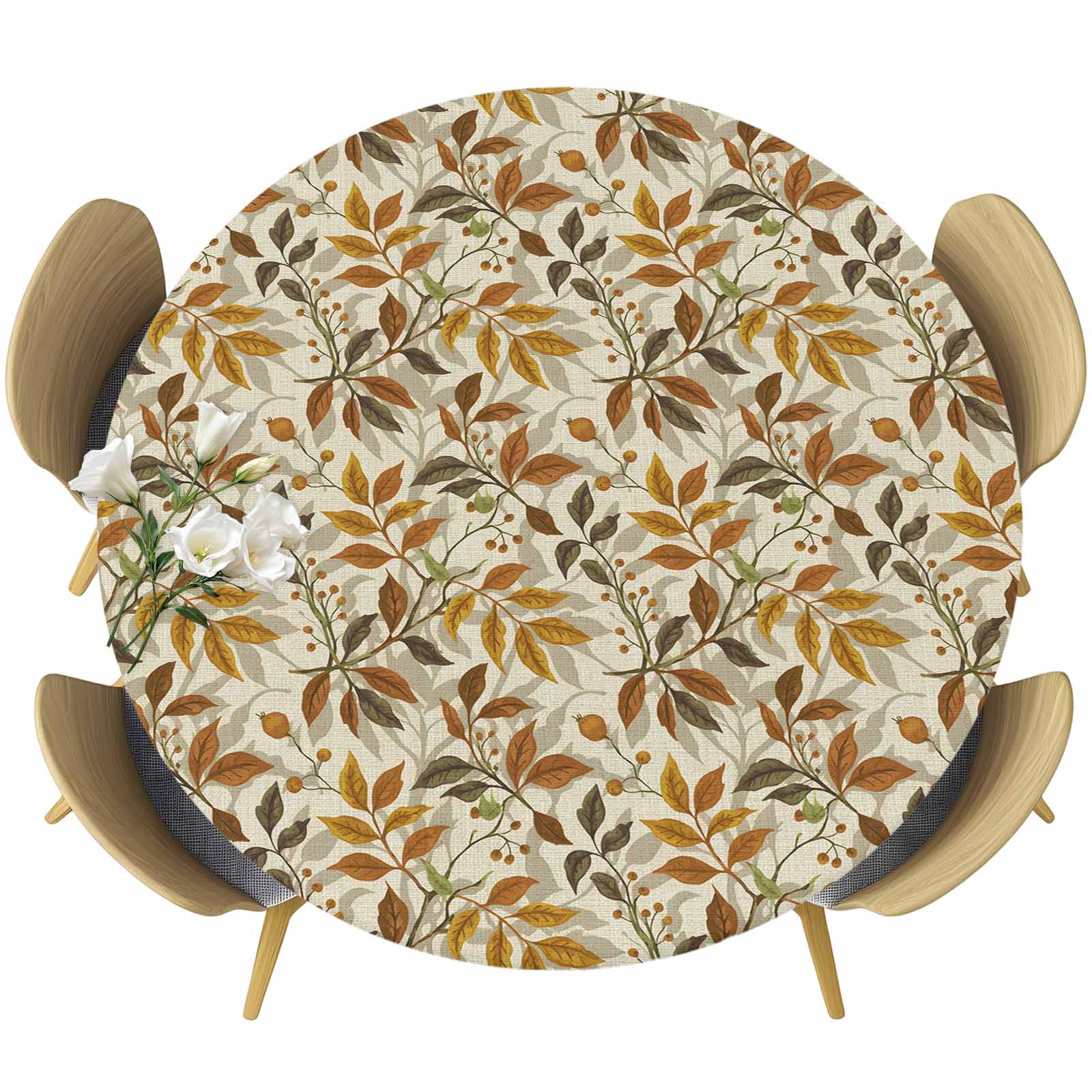 Fall Leaves Round Tablecloth, Fitted Table Cover with Elastic for 36 ...