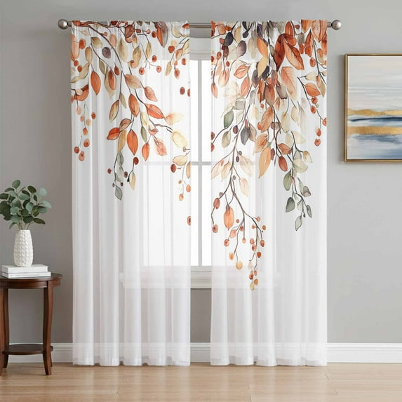 Fall Leaves Semi Sheer Curtains 84 Inch Length 2 Panels Set, Farmhouse ...