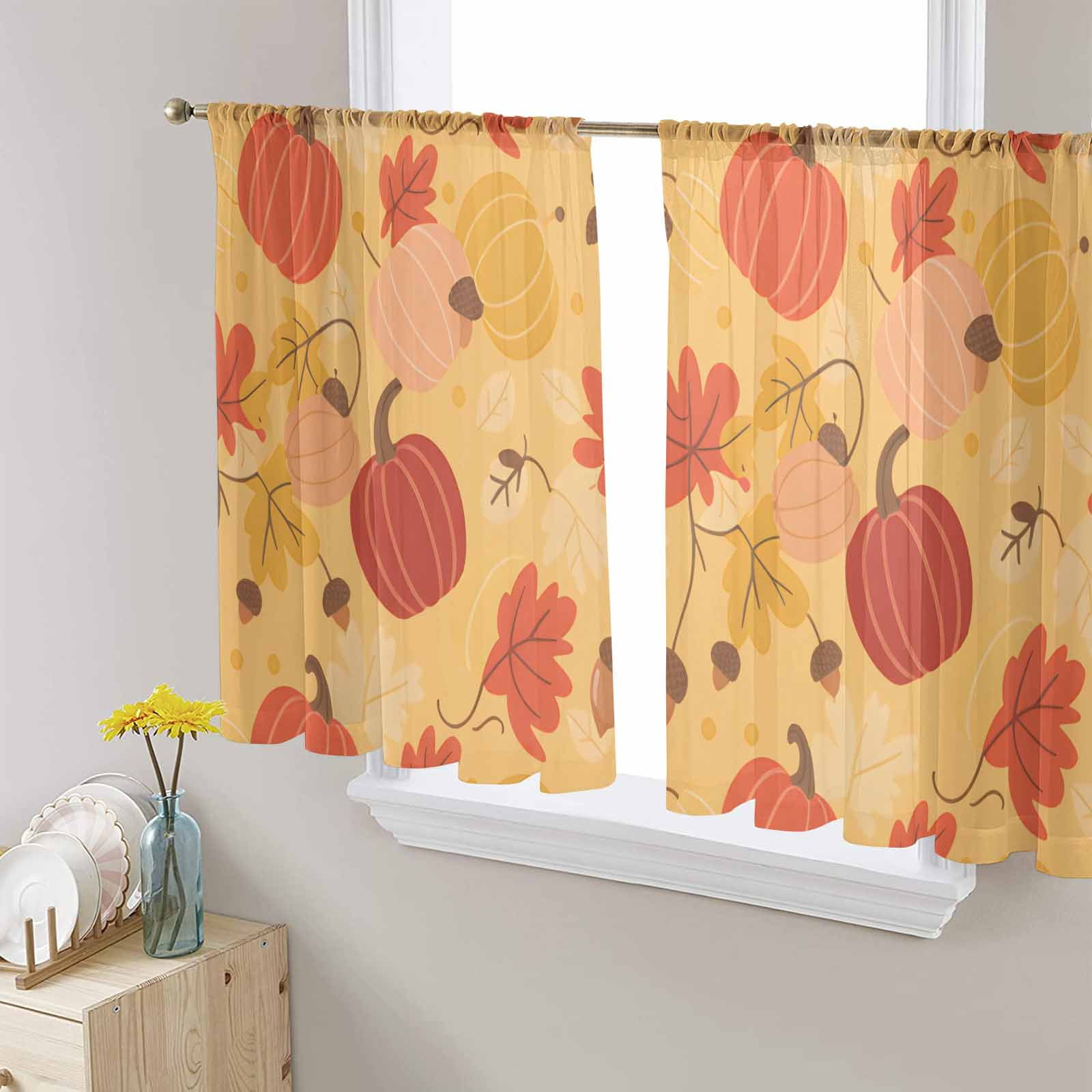 Fall Leaves Sheer Curtains 54 Inches Length 2 Panels Set, Window Sheer ...
