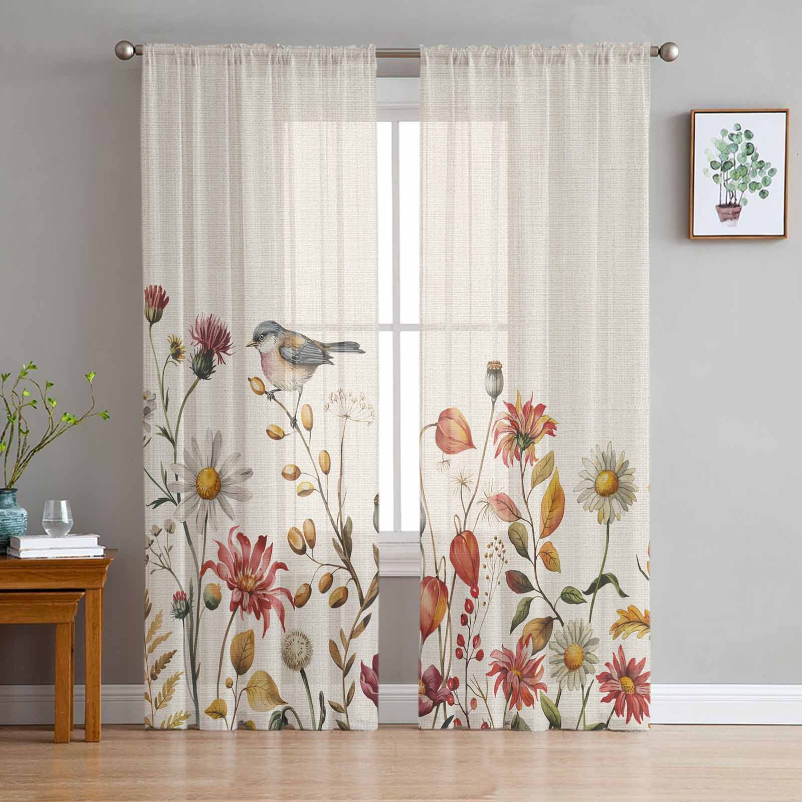 Fall Leaves Sheer Curtains 72 Inches Long 2 Panels Set, Window Sheer ...
