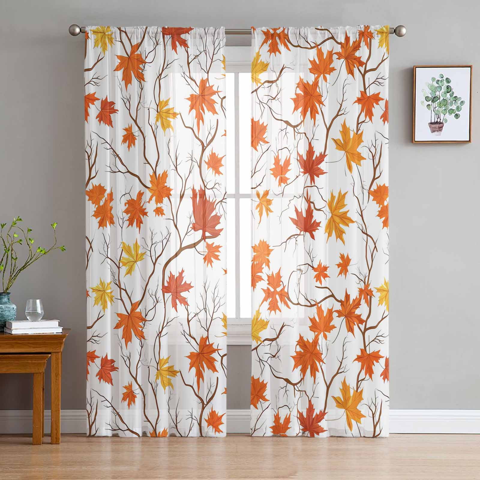 Fall Leaves Sheer Curtains 96 Inches Long 2 Panels Set, Window Sheer ...