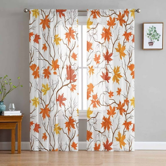 Fall Leaves Sheer Curtains 96 Inches Long 2 Panels Set, Window Sheer ...