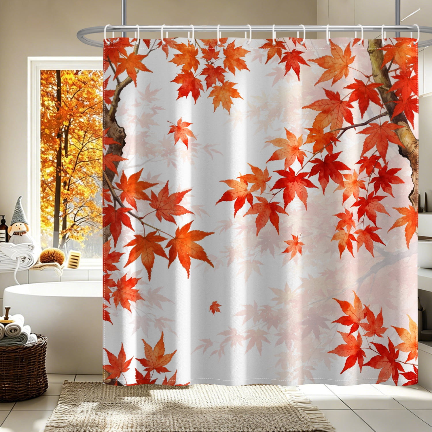Fall Leaves Shower Curtains Autumn Maple Leaf Shower Curtain Orange ...